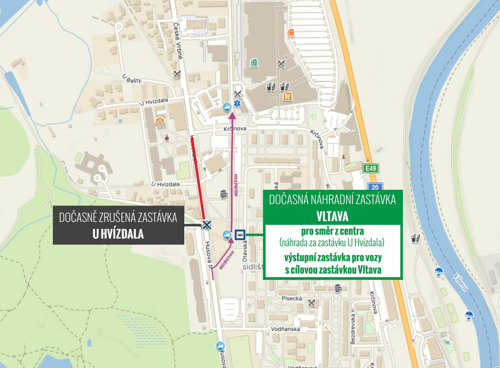 Dočasné zrušení zastávky U Hvízdala (odklon linek 9, 14, 15, 59 ...